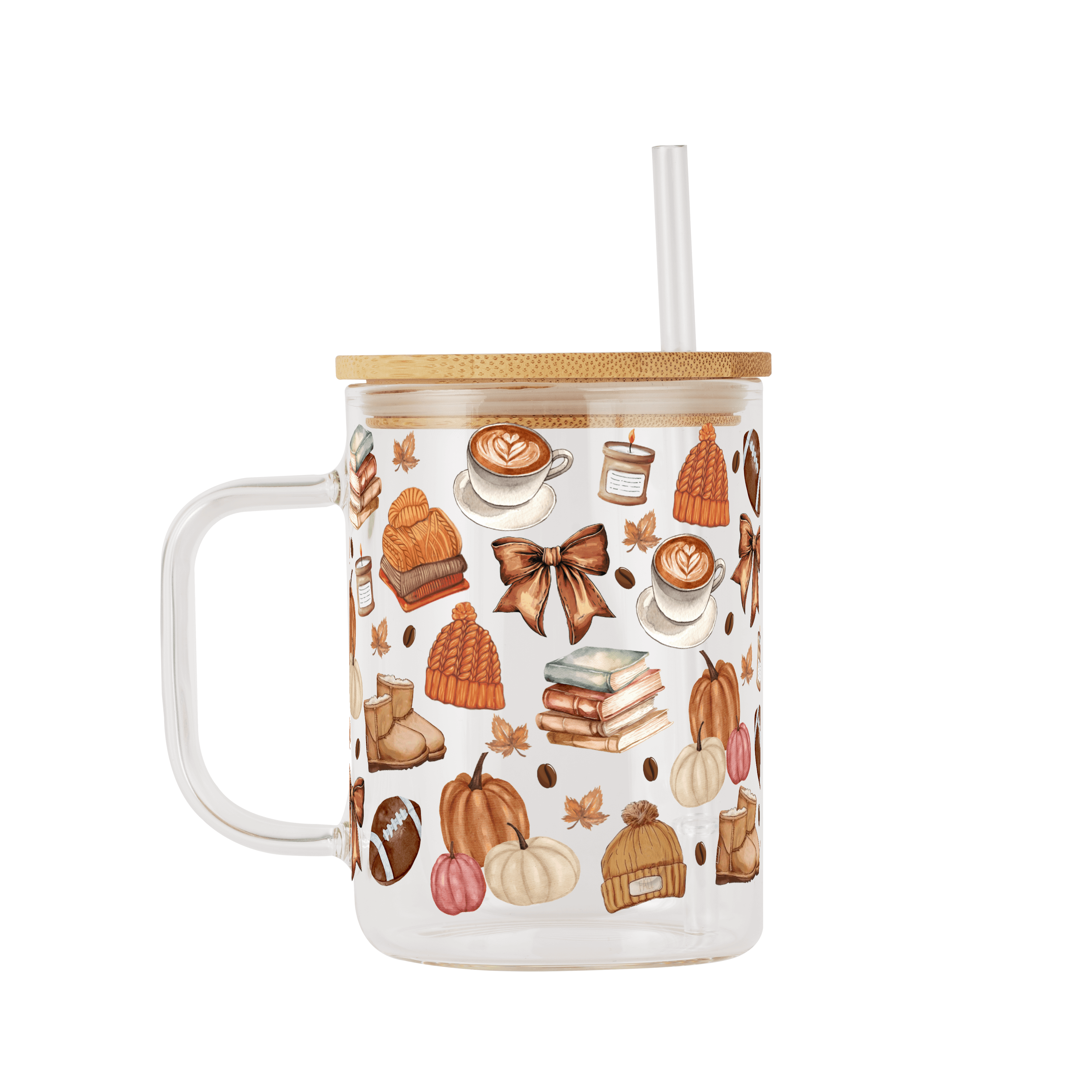 Cozy Fall Things 17oz Glass Mug With Lid and Straw | Sip Sip Hooray