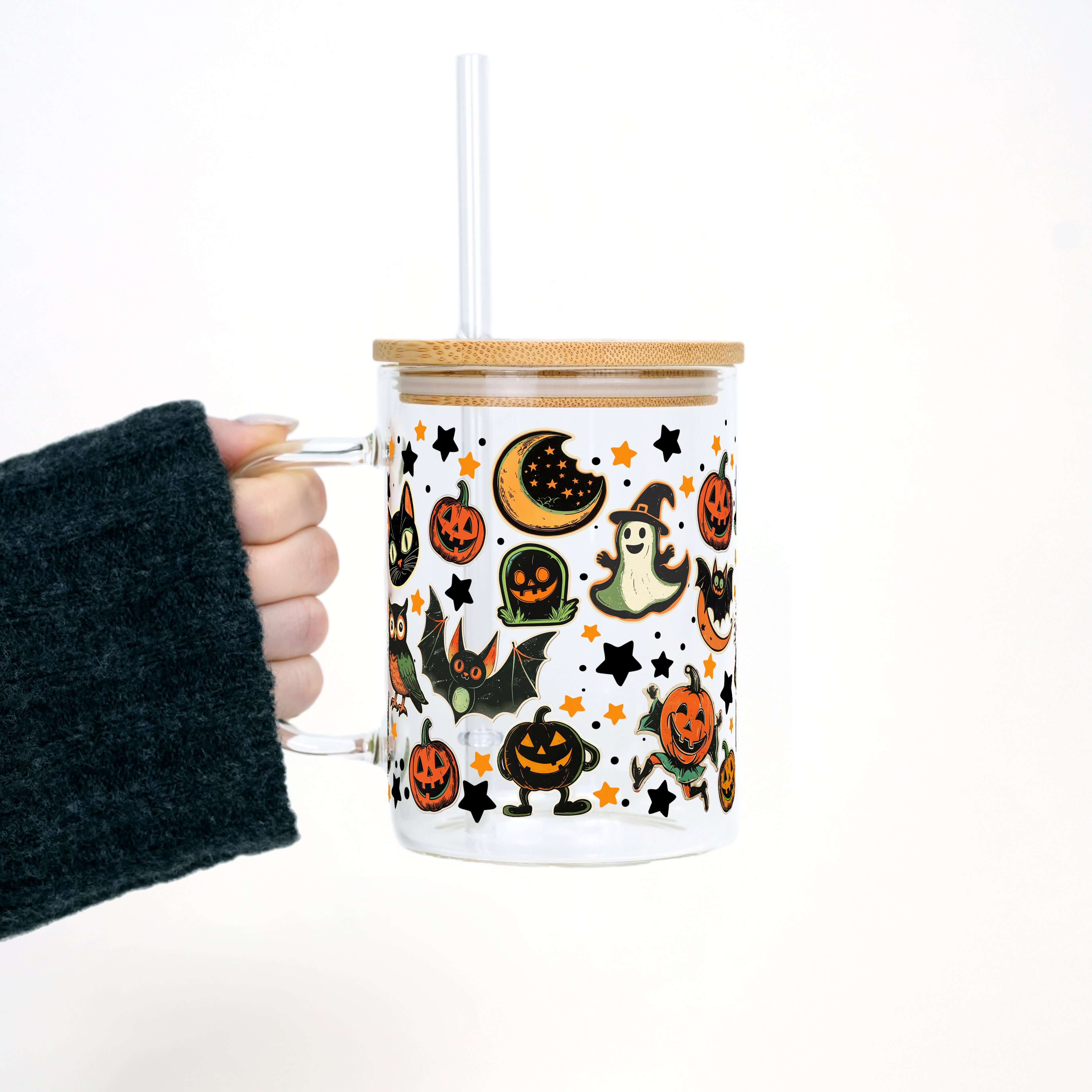Retrocore Halloween 17oz Glass Mug Lid Straw Sip Sip Hooray